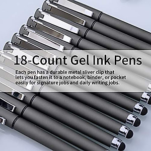 MiSiBao Black Ink Gel Ink Rollerball Pens 2 in 1 Medium Point Pens with Stylus Work Pen Smooth Writing for Office Black gel pen (Dark Grey-18pack)