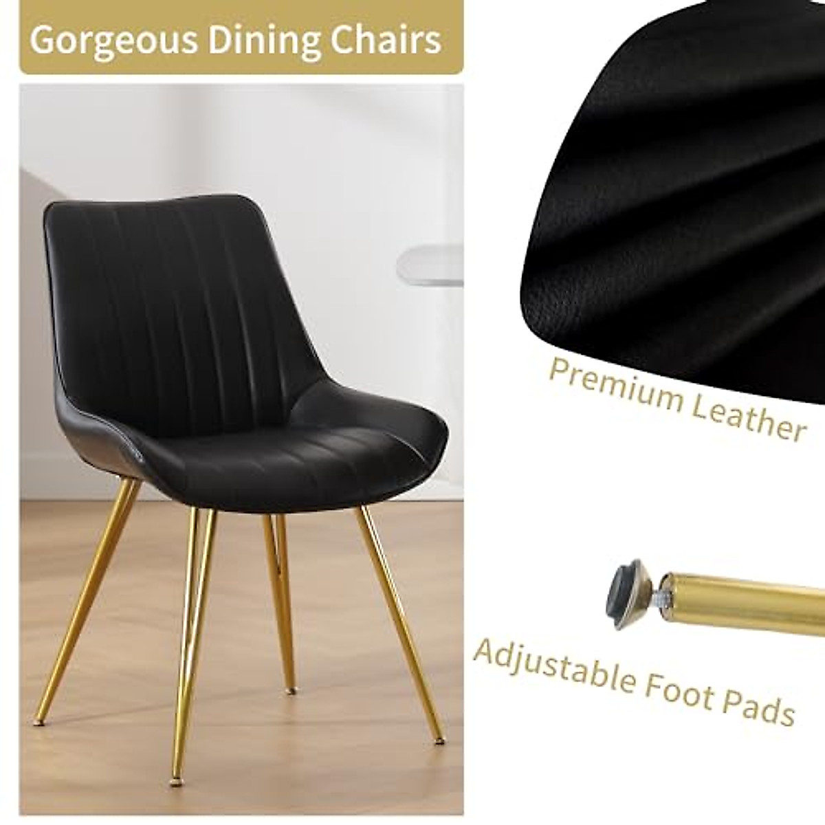 Shunzhi Mid-Century Modern Dining Chairs Set of 2 Black Leather Kitchen & Dining Room with Gold Legs Upholstered Kitchen Chairs Gold Accent Chairs Comfy Side Chairs with Back for Dining Living Room