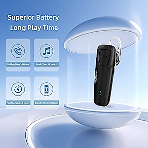 IDOERLEETEK Bluetooth Headset, S30 Bluetooth Earpiece Wireless Handsfree V5.1 Ultralight with Microphone 16 Hours Driving Headset Compatible with iPhone Android Cell Phone Laptop Tablets - Black