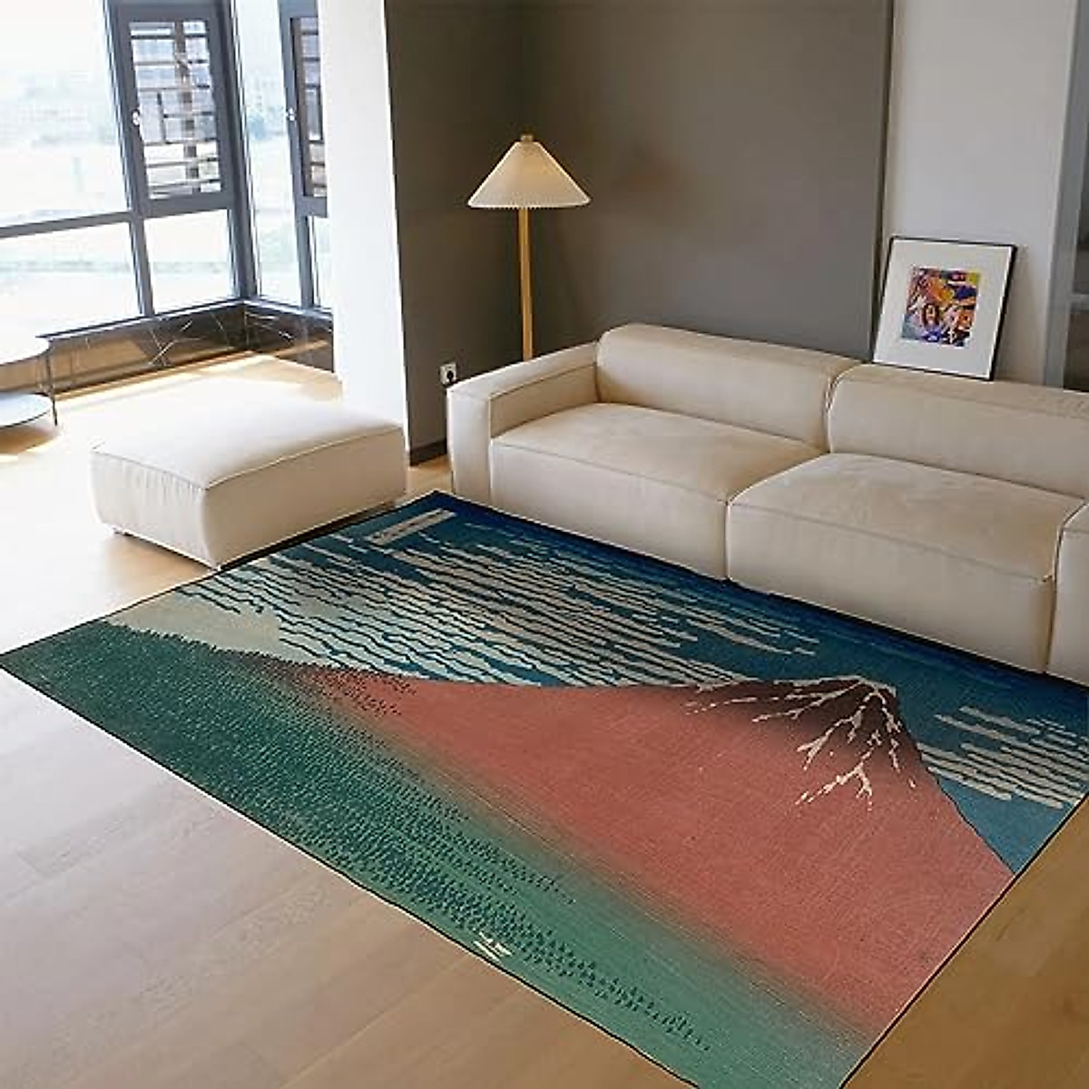 Japan Ukiyo -Painting Style Carpet for Kids Rugs Mount Fuji Scenery Area Rug for Rural Room Entryway Small Gaming Rug for Floor Door 6'x10'
