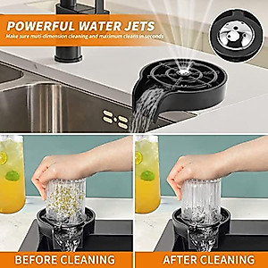 GORDEE Kitchen Sink Glass Rinser, Bottle Cup Washer Cleaner Accessories Specially Designed for Kitchen Bar, Powerful Automatic Flushing Device, Matte Black