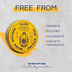 SEVEN POTIONS Hair Clay For Men and Women 3.4 fl oz - High Hold Matte Pomade - Effortless Hair Styling Product That Leaves No Residue - Water Based - Natural, Vegan, Cruelty Free