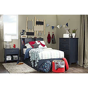 South Shore Ulysses Bookcase Headboard with Doors, Twin, Blueberry