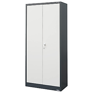 BESFUR Metal Storage Cabinet with Locking Doors and Adjustable Shelves, Steel Storage Cabinet for Office, Garage, Warehouse, Classroom, Pantry, 70.86" H x 31.5" W x 15.75" D (Light Grey & Dark Grey)