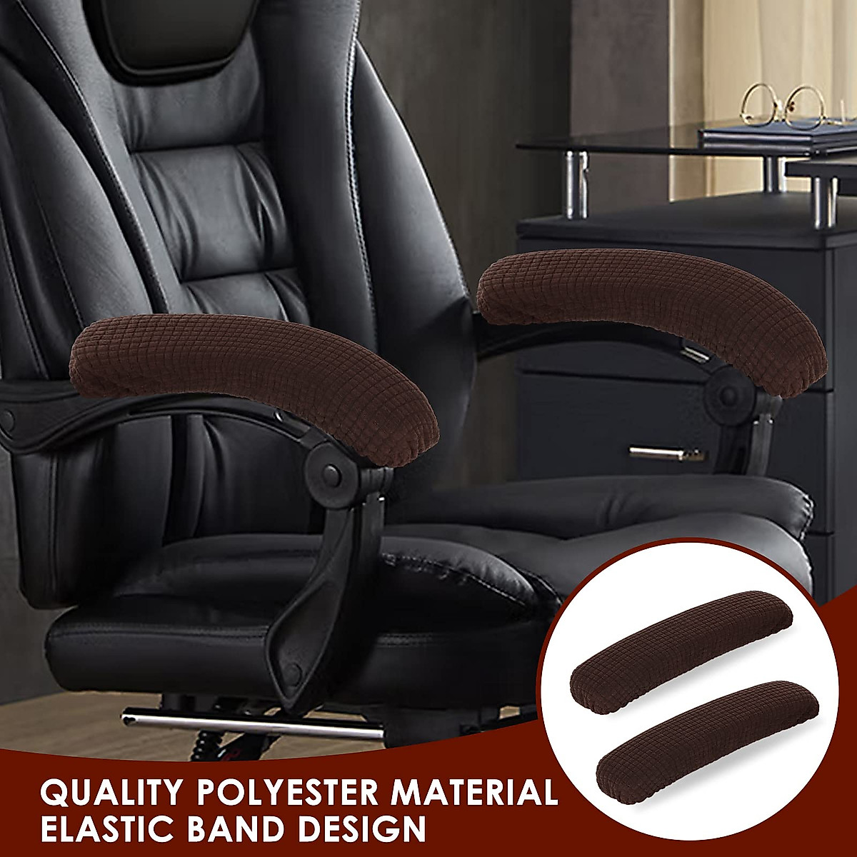 TIESOME Office Chair Arm Armrest Covers, 2Pcs Stretchable Polyester Office Chair Protector Covers Relieves Elbow Discomfort (Length-40cm) (Coffee)