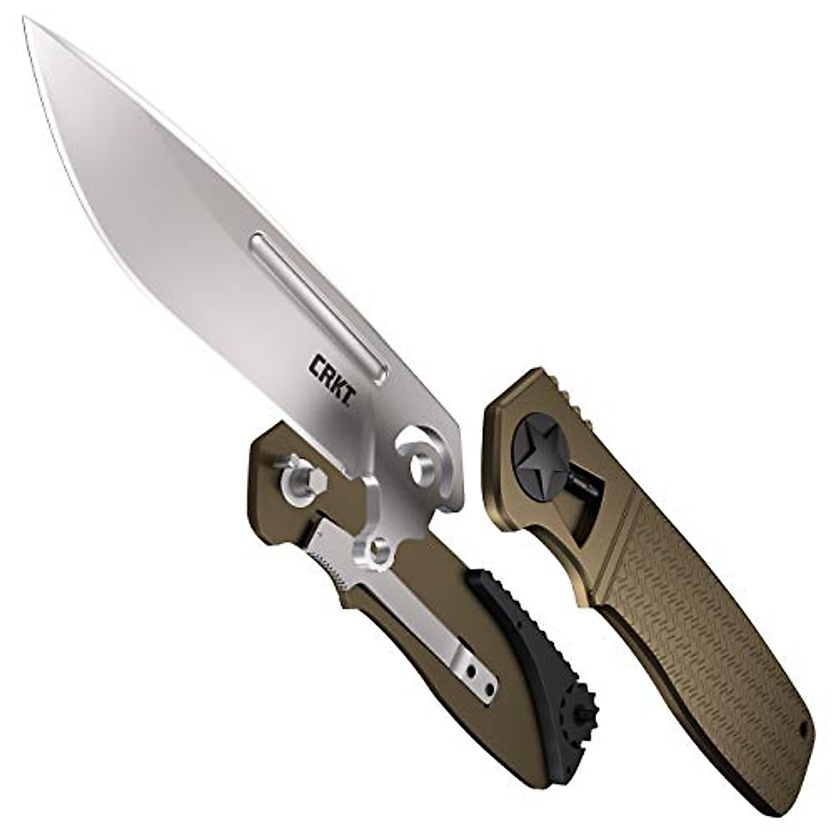 COLUMBIA RIVER KNIFE & TOOL CRKT Homefront Aluminum Folding Pocket Knife: Take Apart Field Strip, Satin Blade, Flipper Open, Liner Lock, Aluminum Handle, Deep Carry Pocket Clip K270GKP