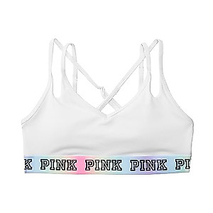 Victoria's Secret Pink Ultimate Strappy Sports Bra, Low Impact Bras for Women, Multi White, (S)