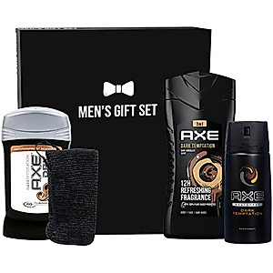 Axe Gift Set for Him, Men's Holiday Gift Set Includes Dark Temptation Body Wash, Axe Men Dark Temptation Deodorant Stick, Axe Dark Temptation Body Spray and more in Gift Box