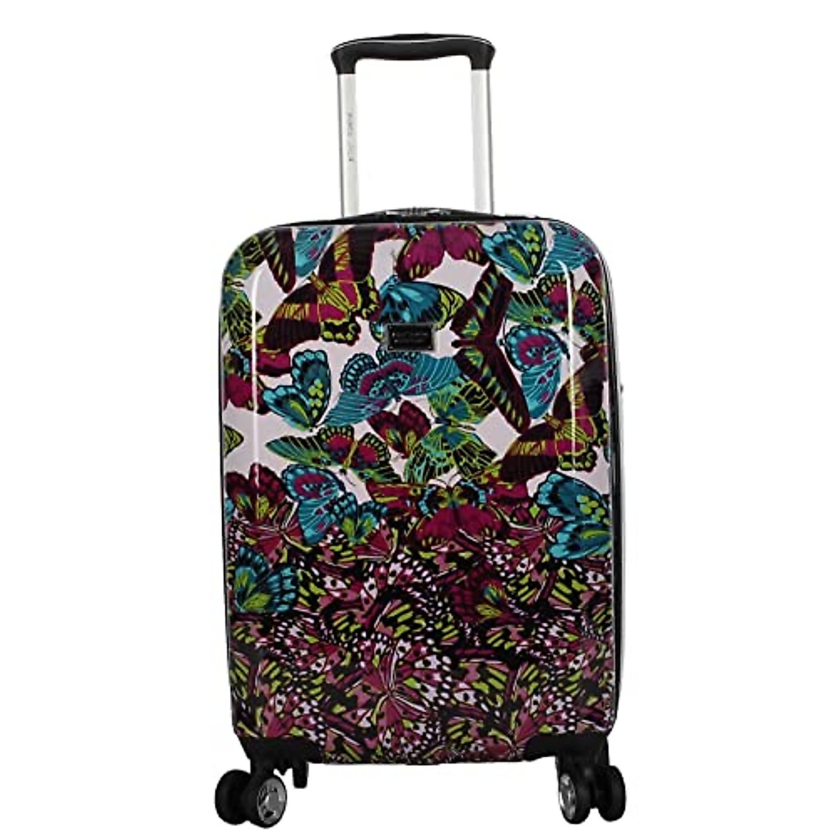 Betsey Johnson Designer 20 Inch Carry On - Expandable (ABS + PC) Hardside Luggage - Lightweight Durable Suitcase With 8-Rolling Spinner Wheels for Women (Magenta Butterfly, 20in)