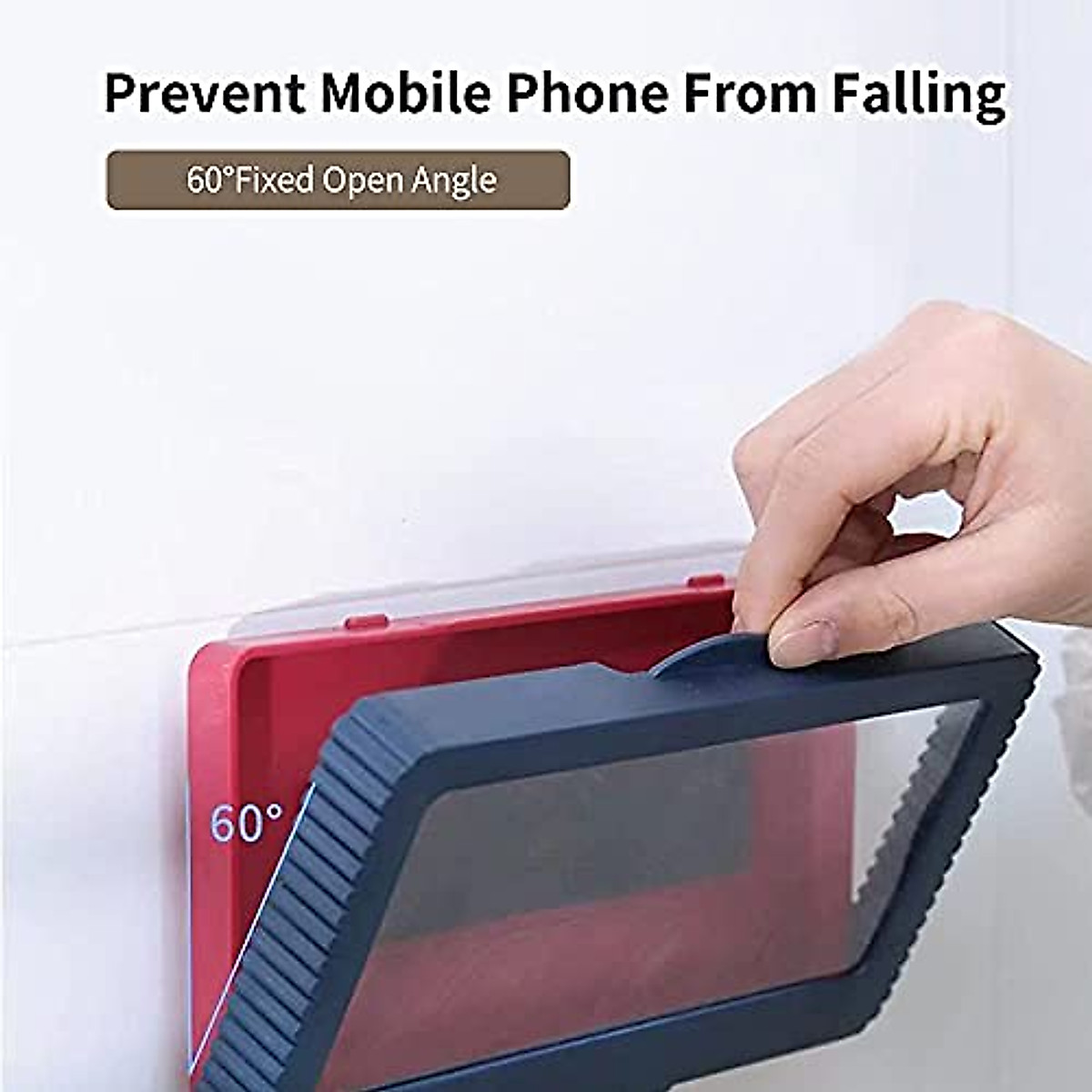 Keipc Shower Phone Holder Waterproof, HD Anti-Fog Phone Holder for Shower Wall Kitchen Mirrow, Touch Screen Phone Shower Holder Under 6.8 Inch (Dark Blue)