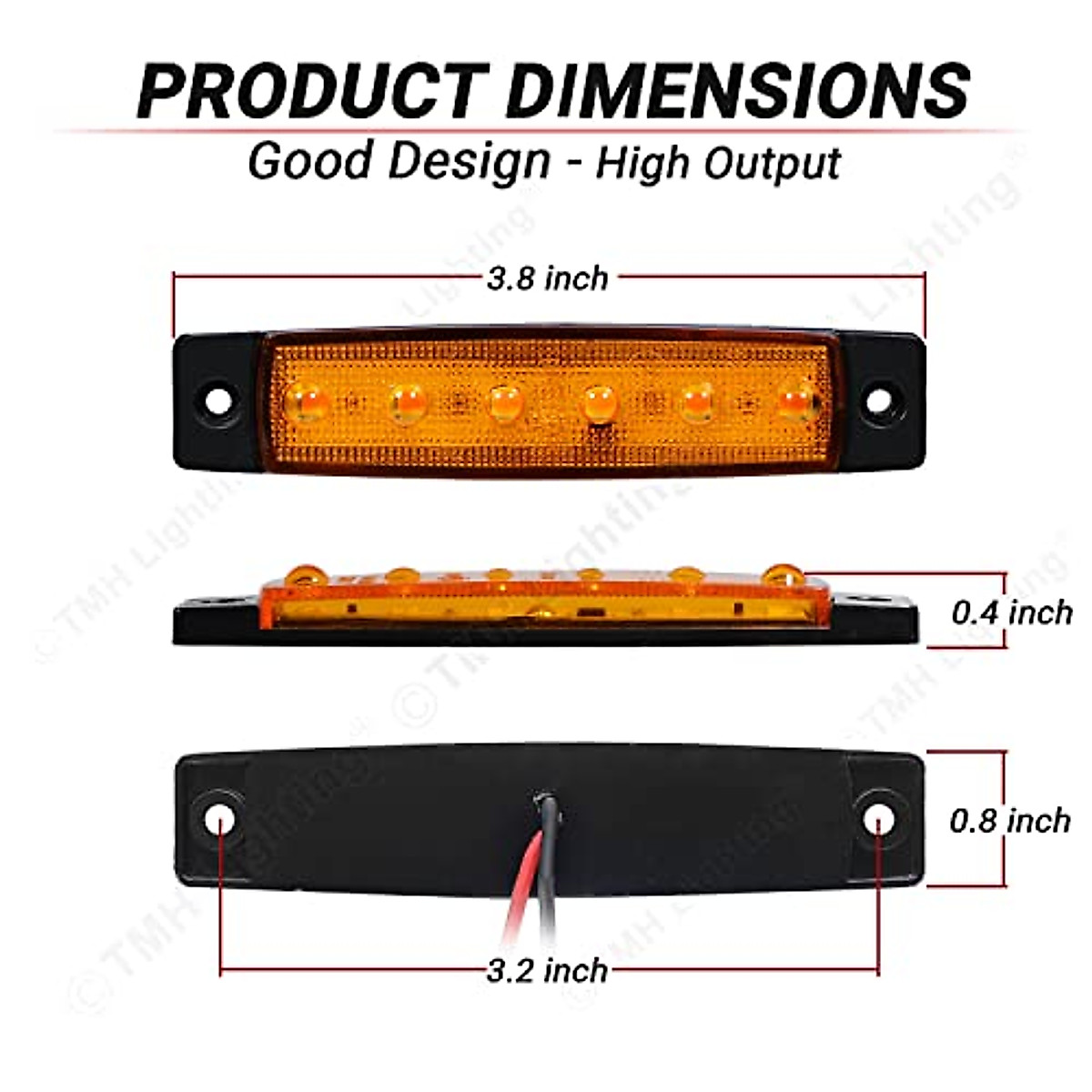 (Pack of 30) TMH 3.8 Inch 10 Amber + 10 Red + 10 White Side Marker Lights 6 LED 2835 SMD Clearance Lamps for Truck Trailer RV Campervan Pickup Tractor SUV 12V DC Shockproof TK12