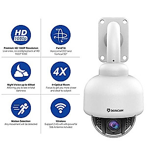 Dericam Outdoor PTZ WiFi Security Camera,1080P IP Surveillance CCTV Camera,Pan/Tilt/Zoom,4X Optical Zoom,Night Vision,Motion Detect,IP65 Weatherproof Pre-Instal 32G SD Card, White