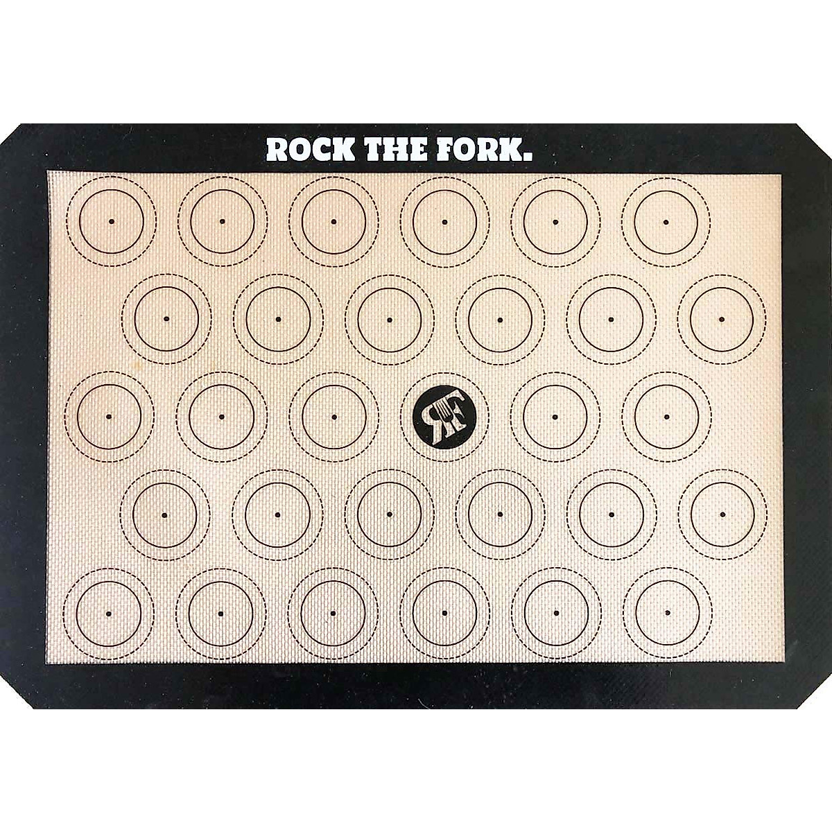 Rock the Fork Macaron Mats (Premium 2-pack) NonStick Silicone Macaron Sheets. Macaron Silicone Baking Mats are designed for style & function by Chefs for Chefs. 11 5/8 x 16 1/2 Inch