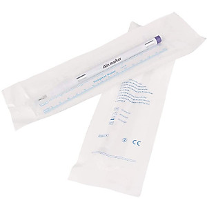 Beauty7 Tattoo Skin Markers Pen Piercing Eyebrow Tattoo Pen Surgical Tip 0.5mm/1mm Body Art Scribe Marking Tool with Ruler (1 Pack)