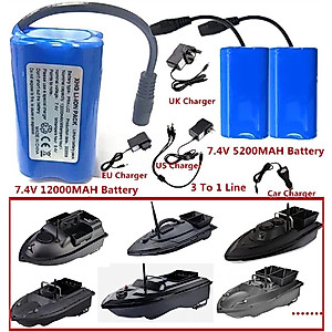 7.4V 12000Mah 5200Mah Battery 3To1 Line Charger for T188 T888 2011-5 V007 C18 H18 So on Remote Control RC Fishing Bait Boat Parts, Bait Boat Lipo Battery, YLLLY-6686. (Color : 3 12000mah Battery)