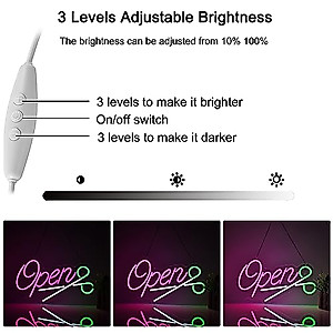 Hair Cut Salon Open Neon Sign for Barbershop Scissors Wall Décor with Dimmable Switch LED Haircut Barber Neon Business Signs Light