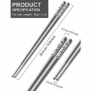 FOFAYU 5 Pairs Metal Chopsticks Reusable 18/8 stainless steel Chopsticks Japanese Style Dishwasher Safe Lightweight Non-Slip Chop Sticks 9 1/4 Inches Present Set