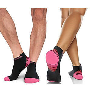 Physix Gear Sport Low Cut Socks Men & Women - Ankle Compression Running Socks (2Pair Blk-Pnk S/M)
