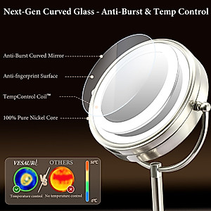 Professional 8.5" Large Lighted Makeup Mirror Updated with 3 Color Lights, 1X/10X Magnifying Swivel Vanity Mirror with 48 Premium LED Lights, Brightness Dimmable Cosmetic Mirror, Senior Pearl Nickel