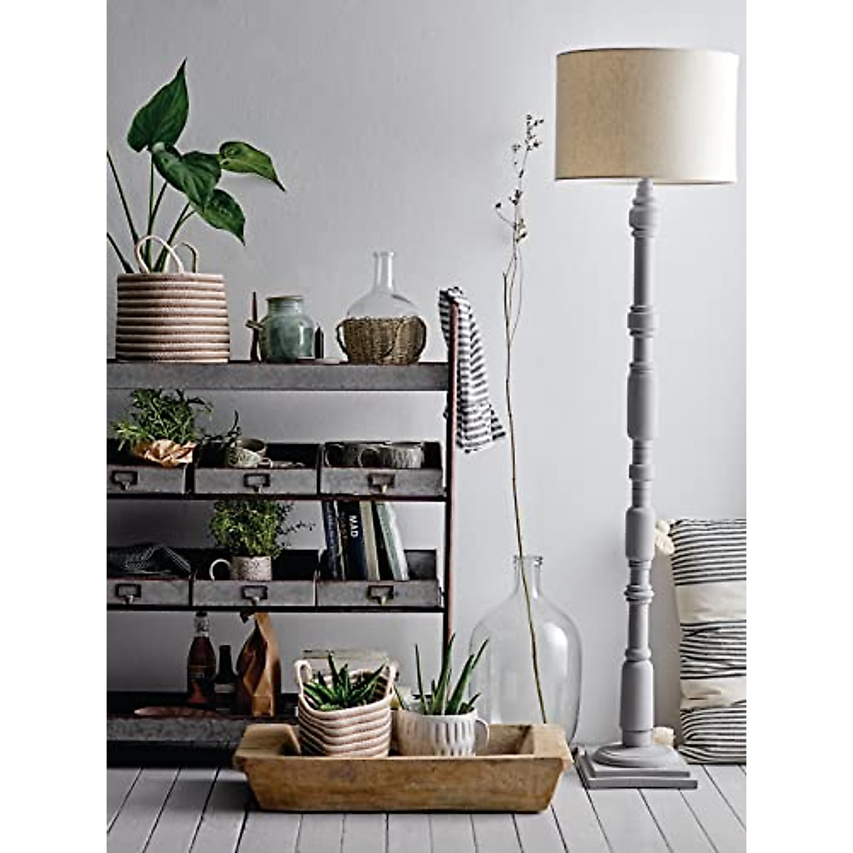 Creative Co-Op Metal 4 Tier Cart on Casters with 2 Open Shelves & 6 Bins,Grey