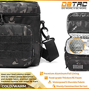 DBTAC Tactical Lunch Bag for Men Women, 12 Cans Insulated Lunch Box for Adult | 9L Leakproof Lunch Cooler Tote for Work Office Outdoor Travel | Soft Easy To Clean Liner x2, Black Camo