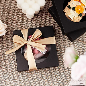 50 Pack Mini Cookie Boxes with Window, 4.3 x 4.3 x 1.2 Inches Individual Black Kraft Paper Pastry Boxes Single Dessert Boxes Treat Boxes Favor Boxes for Chocolate, Candy, Donut
