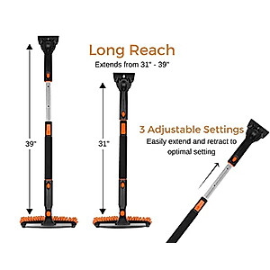 BIRDROCK HOME 39" Extendable Snow Brush with Detachable Ice Scraper for Car | 11" Wide Squeegee & Bristle Head | Size: Car & SUV | Lightweight Aluminum Body with Ergonomic Grip | Windshield Paint Safe