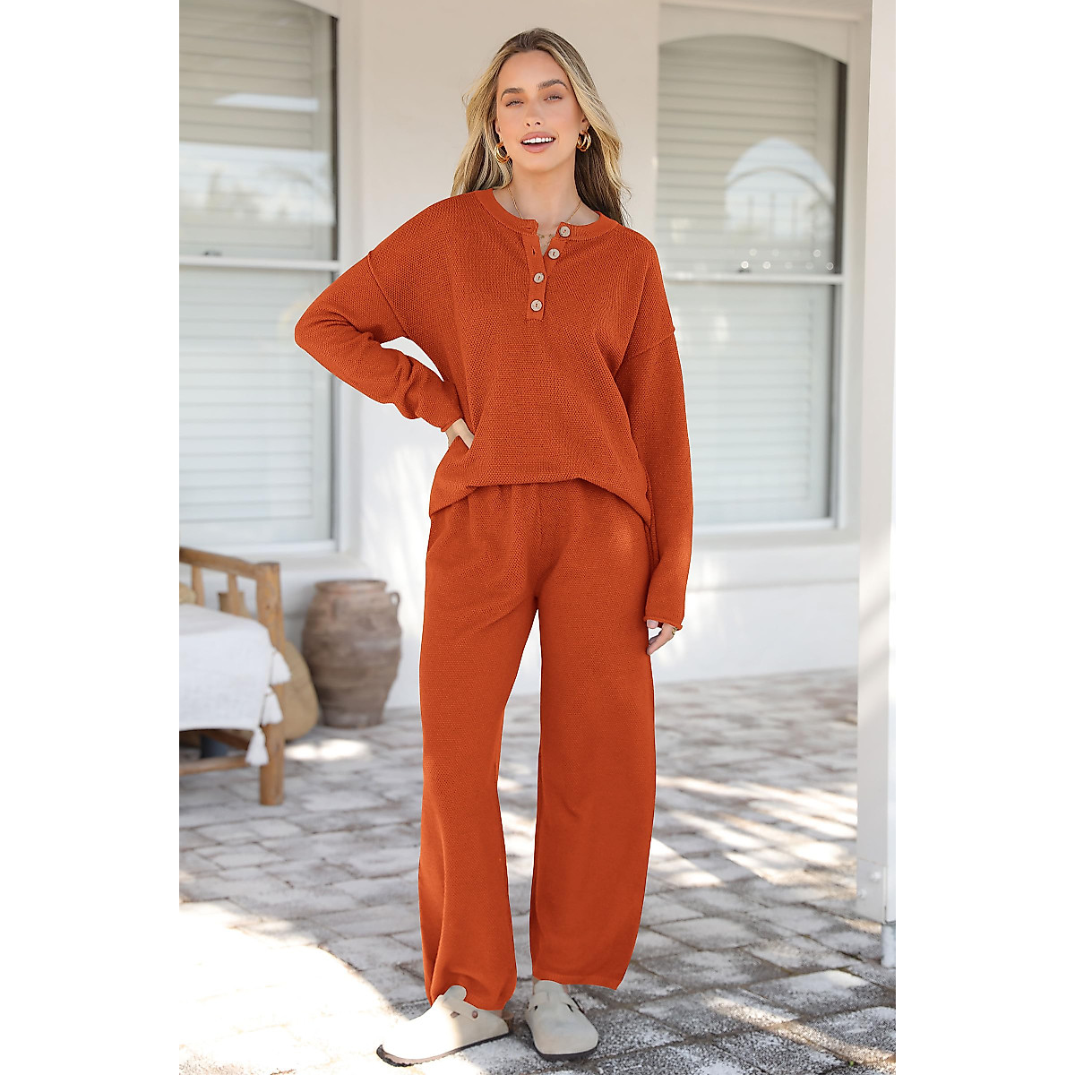 PRETTYGARDEN Women's 2 Piece Tracksuit Outfits 2024 Fall Knit Sweater And Wide Leg Pants Sweatsuit Lounge Sets (Caramel,X-Large)