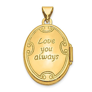 IceCarats 14K Yellow Gold Love You Always Reversible Personalized Photo Locket Necklace Charm Pendant 28.25mm x 17mm Only