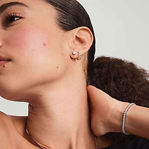 Jstyle 7 Pairs Sterling Silver Studs Earrings Set for Multiple Piercing Hoops Set Hypoallergenic Tiny Cubic Zirconia Ball Studs Earrings for Women