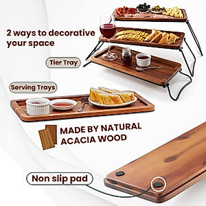 Tidita 3 Tier Serving Tray Acacia Wood - Cupcake Stand & Tower Serving Trays - 3 Tiered Wooden Large Serving Platter for Dessert - Food Display Stands & Charcuterie Board for Party, Picnic, Buffet