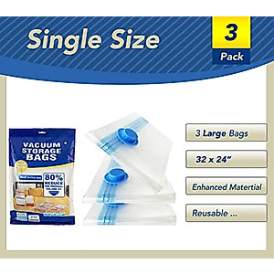 Vacuum Storage Bags 3 Pack Large Vacuum sealed bags for Clothes 3 Large (32x24“) Premium Reusable Space Saving storage bags for comforters and blankets (3, Large)