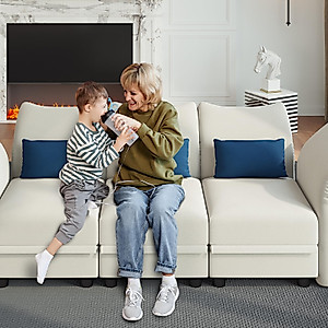 LLappuil Velvet Modular Sectional Sofa L Shaped Corner Couch with Storage Chaise, 127.8" 7-Seater Oversized Sofa with Ottoman, High Back Recliner Sleeper Couches, Anti-Scratch White