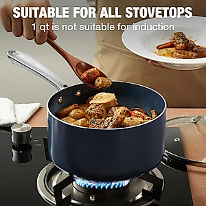 HLAFRG 1+2+3QT Nonstick Saucepan Set with Lids, Small Pot Set, Ceramic Coating, Less Oil and Easy to Clean, Stainless Steel Handle, Oven Safe, Fast and Even Heating, Gradient Blue Pan