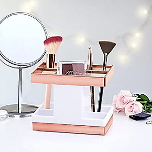 Chintu Kids Toothbrush Holder Set Rust Free Family Toothpaste Holder for Bathroom Countertop, Plastic Toothbrush Organizer Stand, Electric Toothbrush Holder Bathroom Shower Accessories Withe/Rose Gold