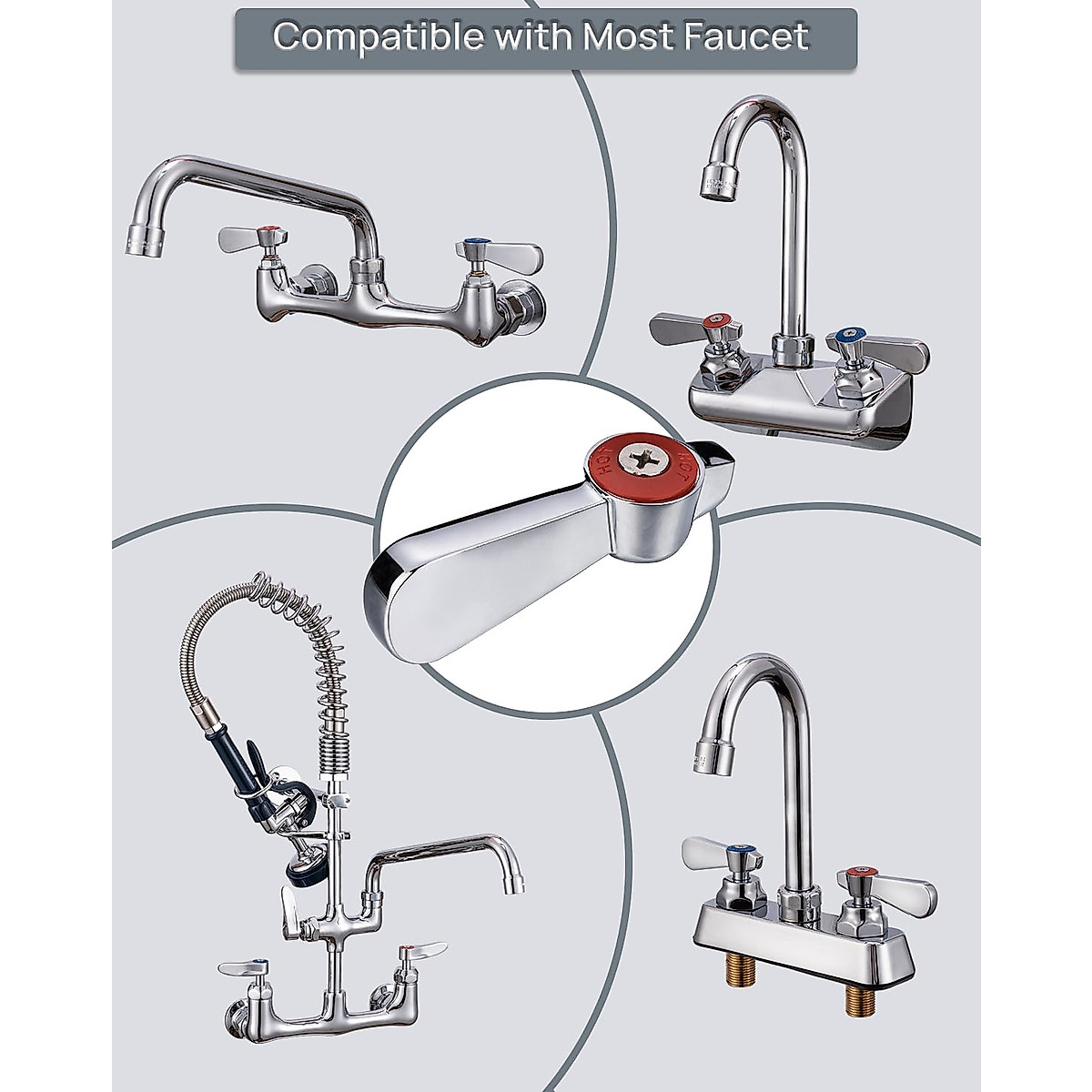 Phivan Commercial Faucet Parts Kitchen Faucet Handle Replacement Kit - Lever Handles 0.43" Round Stem Hole Fits Most 3/8" Shaft, Ideal for Kitchen, Laundry, Restaurant, and Industrial Use (Red)