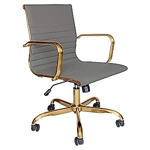 LeisureMod Harris Modern Adjustable Executive Swivel Leatherette Task Gold Office Chair (Grey)