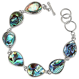 SUNYIK Natural Abalone Shell Bracelet for Women and Man, Adjustable Link Bangle for Unisex, Teardrop Shaped