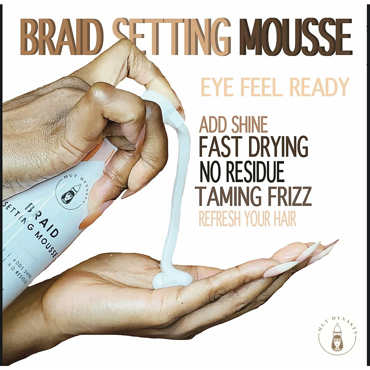 Mut Dynasty Moose Hair Setting Lotion Foam for Box Braids and Long-Lasting Hold - Professional Braiding Sealer Mousse for Black Women, 8.4oz/250ml