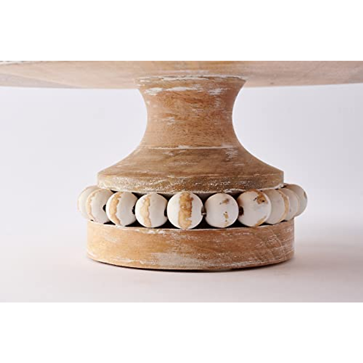 Mud Pie, White, Beaded Wood Cake Set, stand 4.75" x 12" dia | server 9.5"