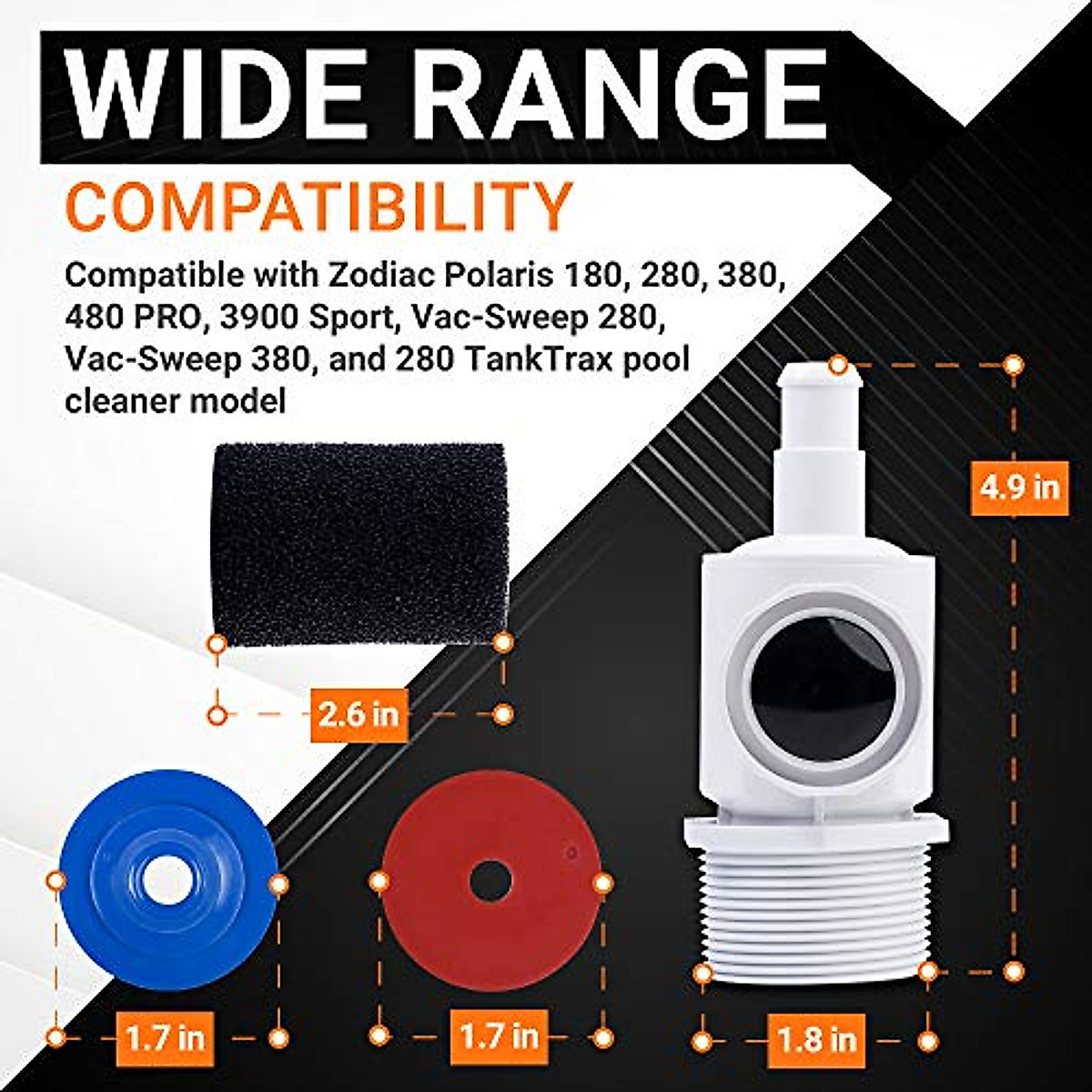 Ultra Durable Pool Cleaner 9-100-9001 UWF Connector & 4 Packs 9-100-3105 Sweep Hose Scrubber Replacement Part by BlueStars - Exact Fit for Polaris 380 280 180 Swimming Pool Cleaner
