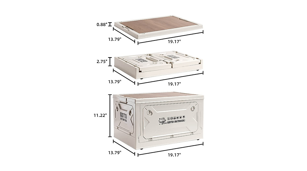 GOTO 50L Folding Storage Box with Wooden Lid - Space-Saving & Durable