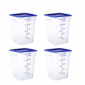 STEELUS 4 Pack Food Storage Containers, 22 Quart with Lids, Square Commercial Containers with Scale, Clear NSF Food Organizing, Polycarbonate