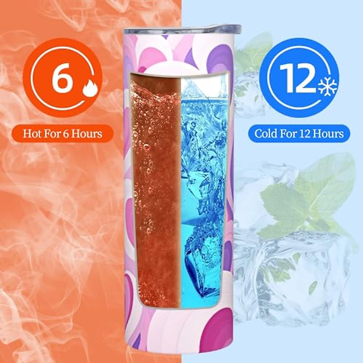 Tangopi Pink Purple Heart 20 oz Tumbler with Lid and Straw Insulated Travel Coffee Mug Reusable Spill Proof Coffee Cups Stainless Steel Water Bottle for Hot and Cold Drinks