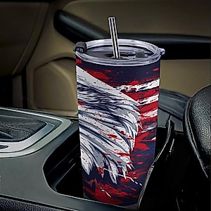 zxxpensy 20 Oz Tumbler Travel Cup Patriotic Bald Eagle Water Bottle, Stainless Steel Vacuum Insulated Coffee Mug with Straw Lid And Cleaning Brush