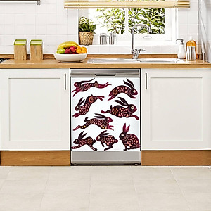 Dishwasher Magnet Cover Chinese Zodiac Rabbit Design Magnetic Refrigerator Stickers Decorative Appliance Cover Fridge Panels Metal Door Garage 23" Wx26 H