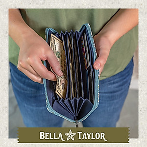 Bella Taylor RFID Wristlet Envelope Wallet for Cash Envelope Budgeting | Small Money Organizer Budget Wallet | Cash Stuffing Wallet | Quilted Cotton Delicate Floral Blue