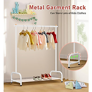 SLEEPING LAMB Kids Clothing Rack, Small Baby Clothes Rack with Bottom Storage Shelf, Kids Dress Up Rack Storage for Coats, Dance Costume Garment Rack for Hanging Clothes, White