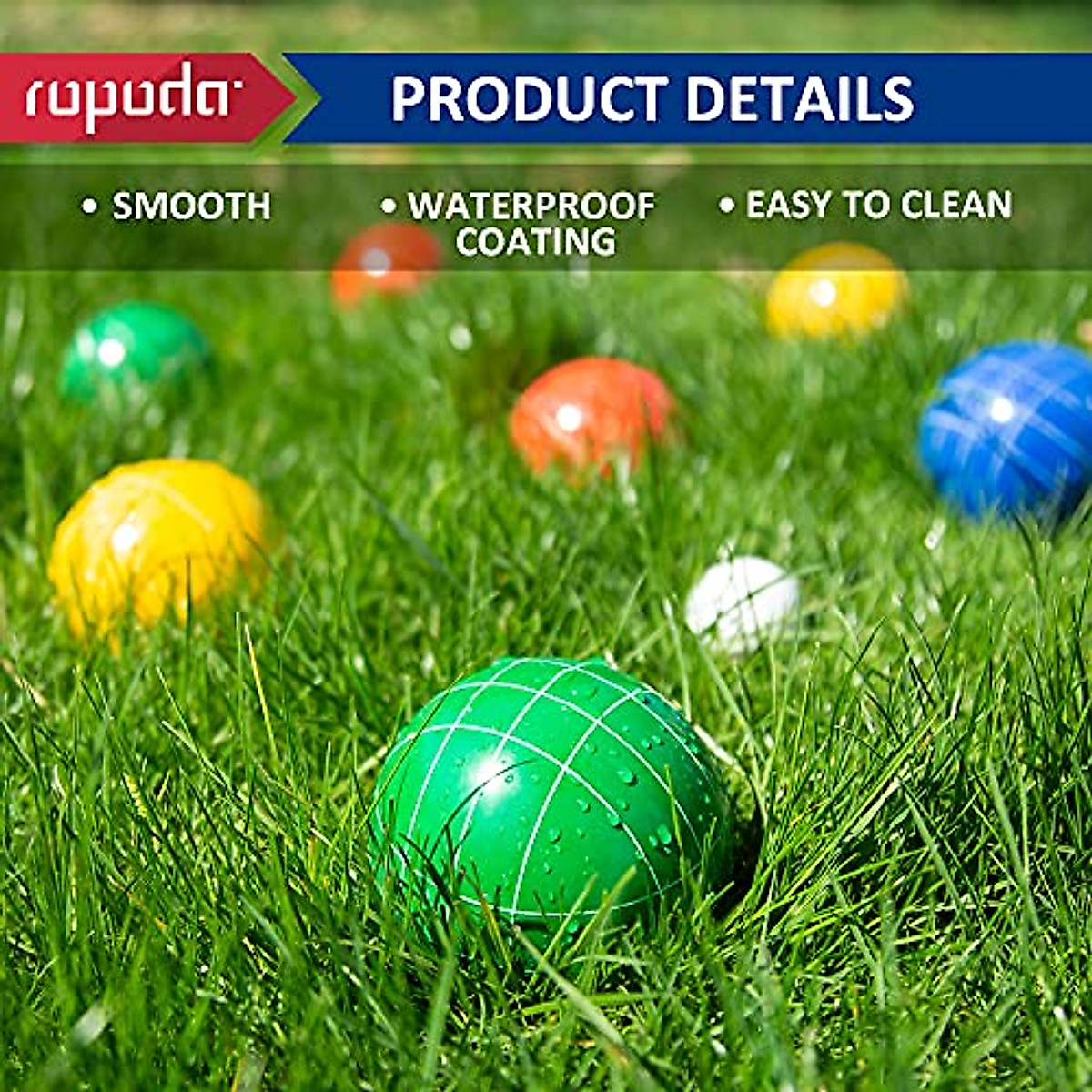 ropoda 90mm Bocce Ball Set with 8 Balls, Pallino, Case and Measuring Rope for Backyard, Lawn, Beach & More (4 to 8 Person Bocce Ball Set)