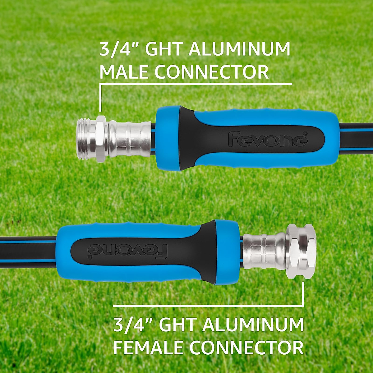 Fevone 3 ft Garden Hose, 2-Year Warranty Offered by Manufacturer, Hose Reel Leader Hose, Hybrid Polymer, Kink Resistance, 3/4" GHT Aluminum Fittings, 5/8" ID, 600 PSI, Drinking Water Safe (GH8)